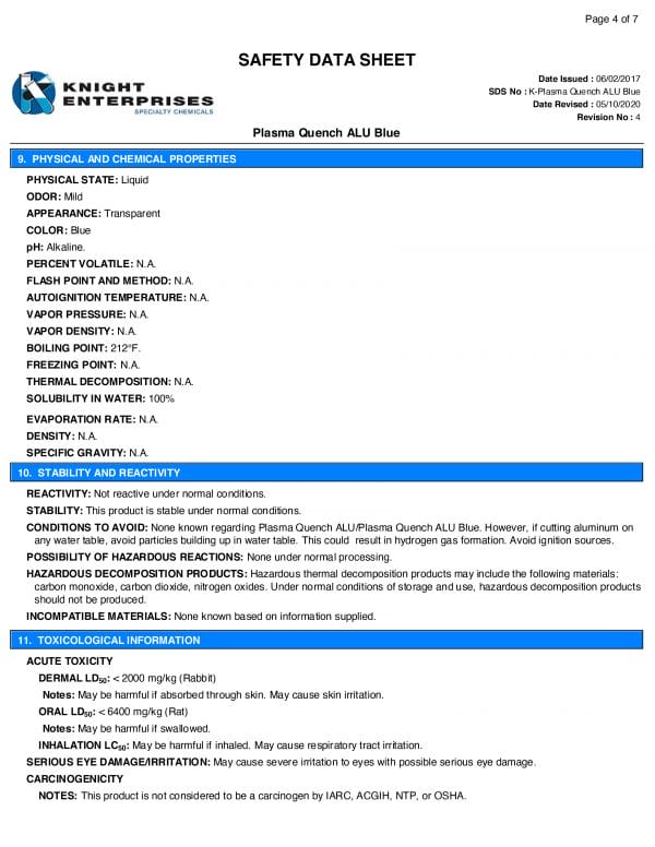 SDS - STV®CNC Plasma Quench ALU Blue - STV® CNC Plasma Tables