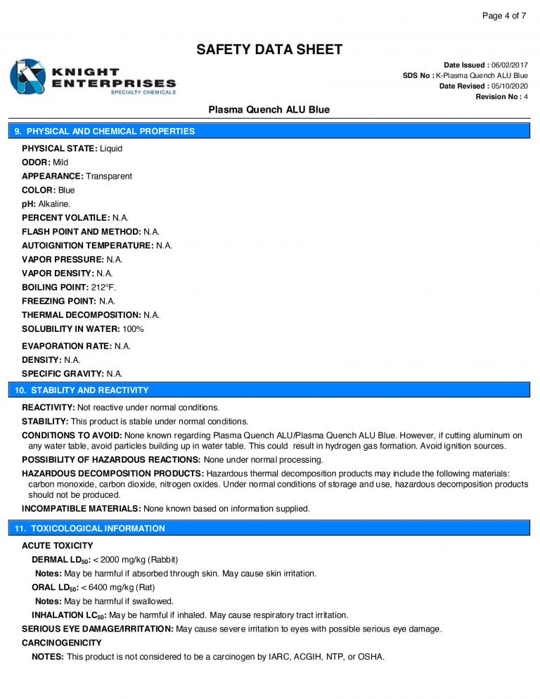 SDS - STV®CNC Plasma Quench ALU Blue - STV® CNC Plasma Tables